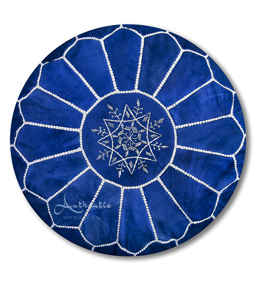 Royal Blue Leather Pouffe | Blue Moroccan Ottoman | Buy Online ...