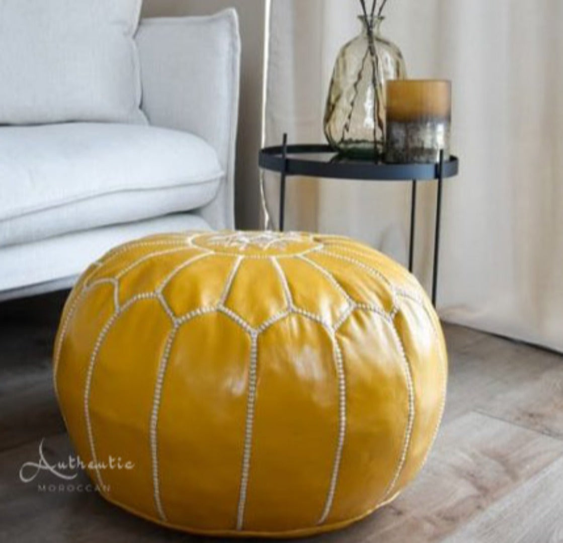 Yellow Leather Pouffe | Mustard Moroccan Ottoman | Buy Online ...